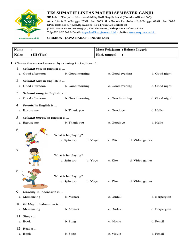 UTS English Kelas 3 | PDF