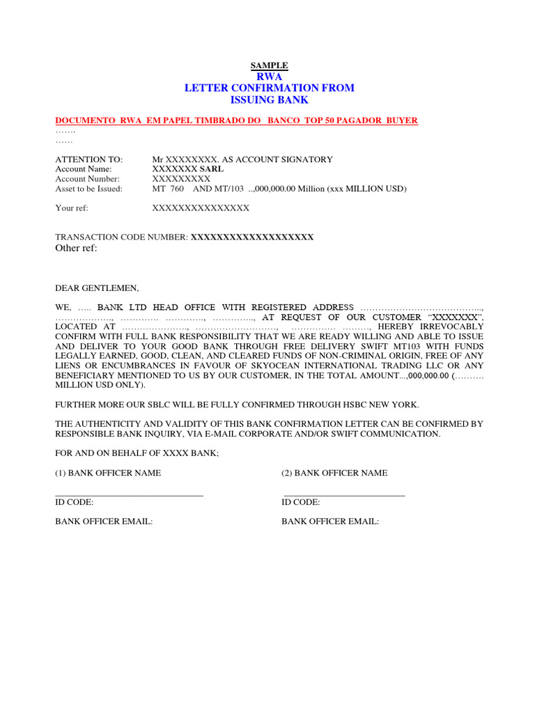 RWA Model Confirmation Letter Buyer Bank 2018 | PDF