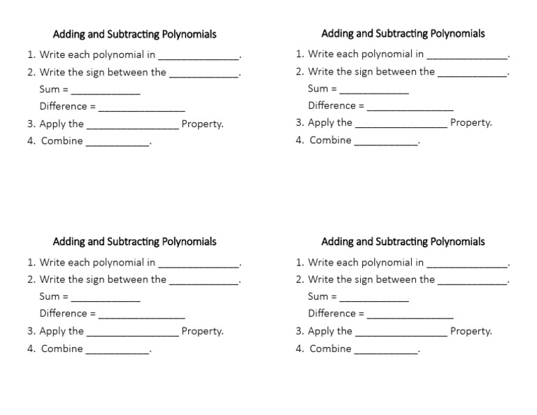 Adding and Subtracting Polynomials Notes | PDF