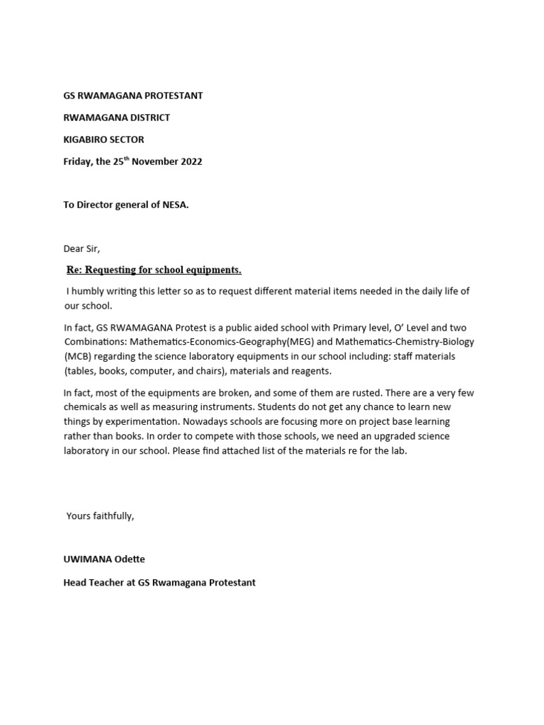 Letter Addressed To Nesa For Science Laboratory | PDF