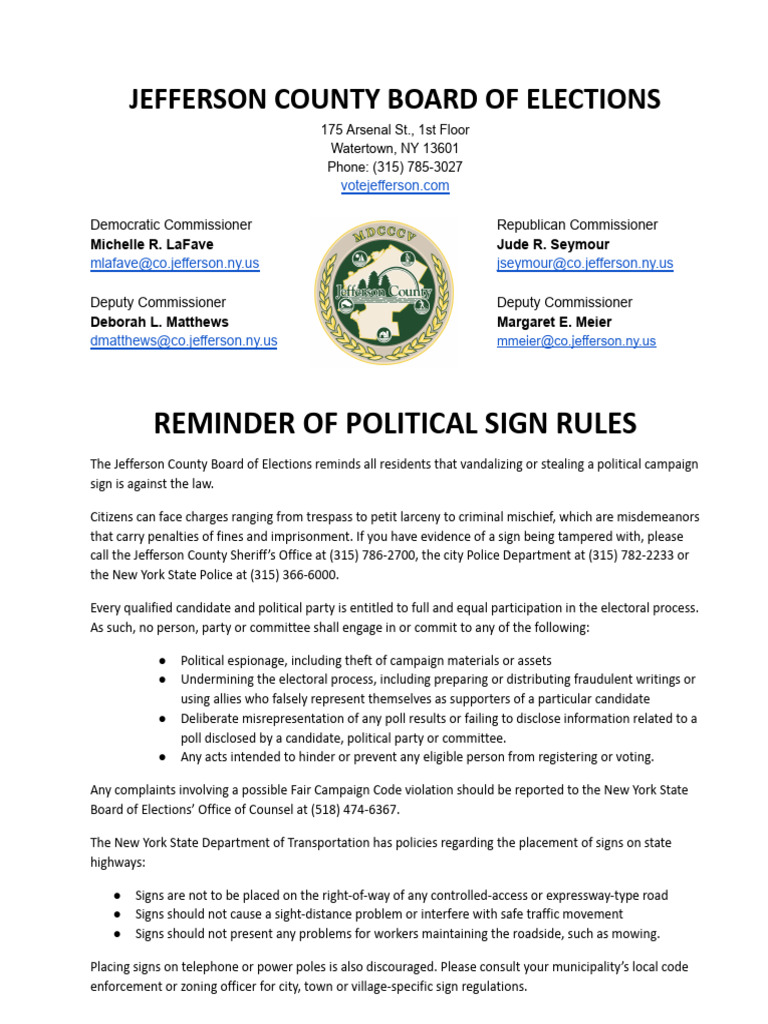 Jefferson County Election Sign Rules | PDF | Elections | Theft