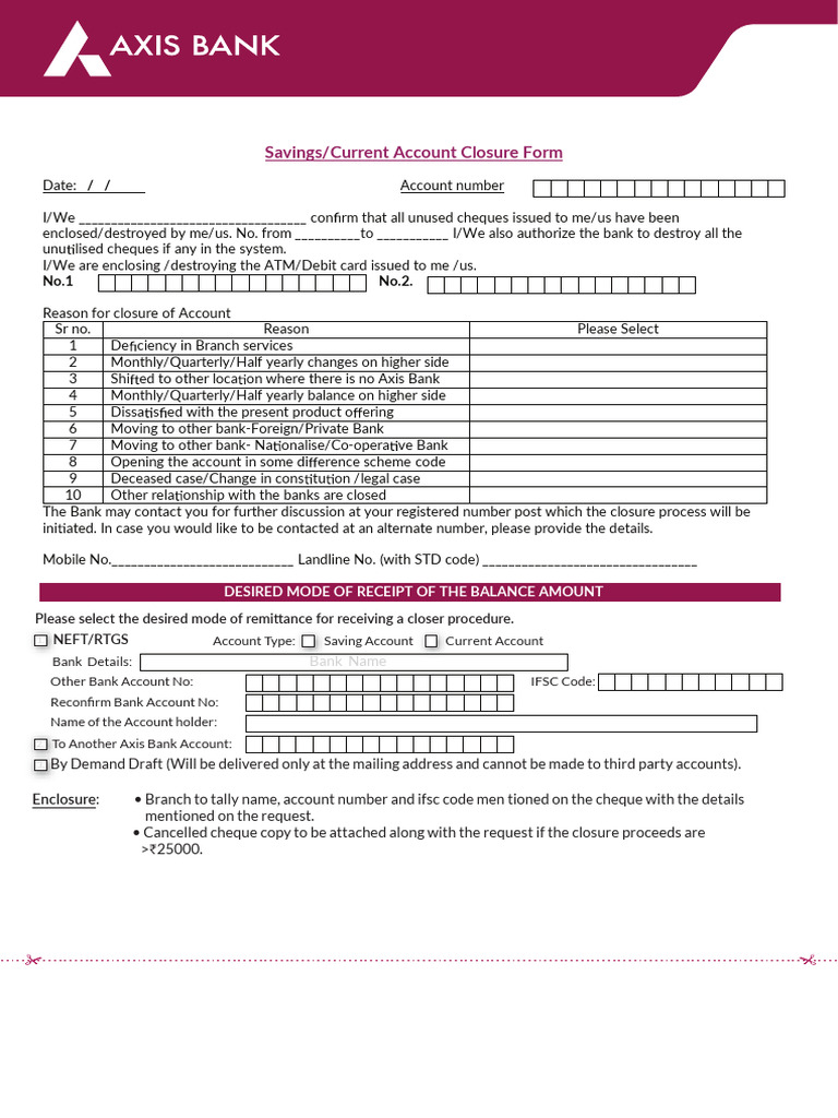 Axis Bank Account Closure Form | PDF