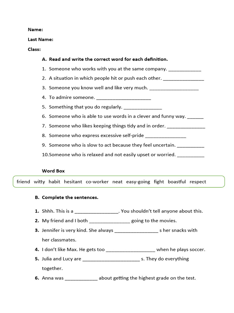 Friendship Worksheet 1 Grade 4 | PDF