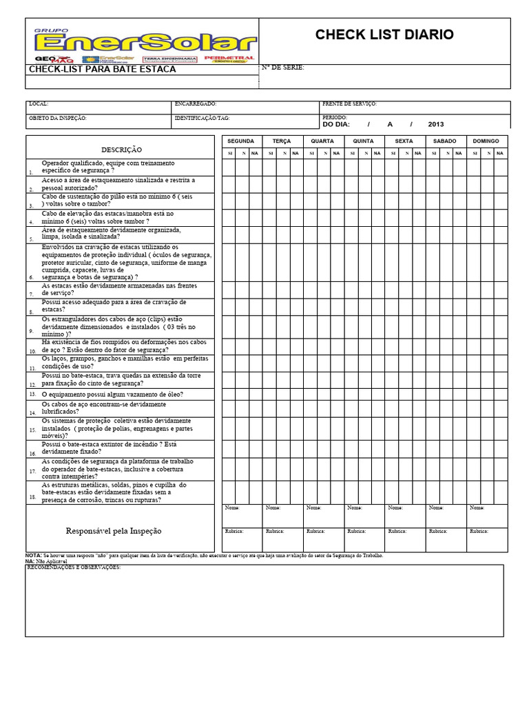 Check List Diario Bate Estaca | PDF