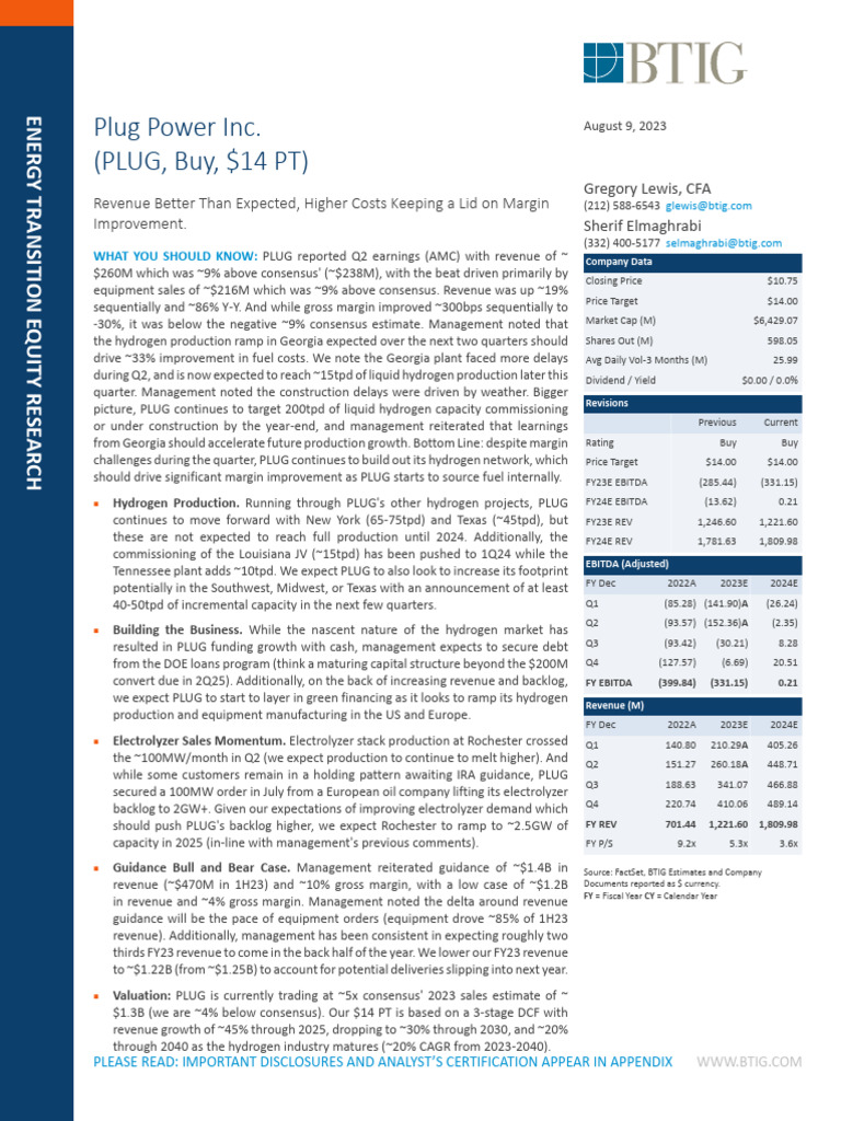 Plug Power Inc. (PLUG, Buy, $14 PT) | PDF | Investing | Securities ...