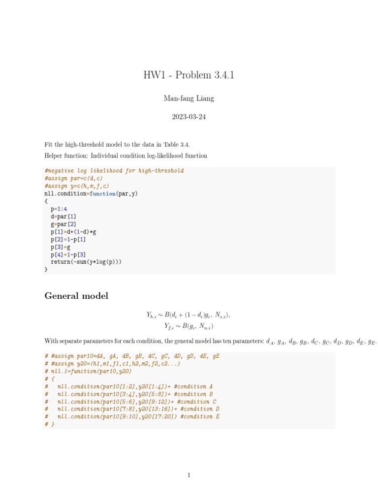 HW1 - Problem 3.4.1: General Model | Download Free PDF | Estimation Theory | Statistical Inference