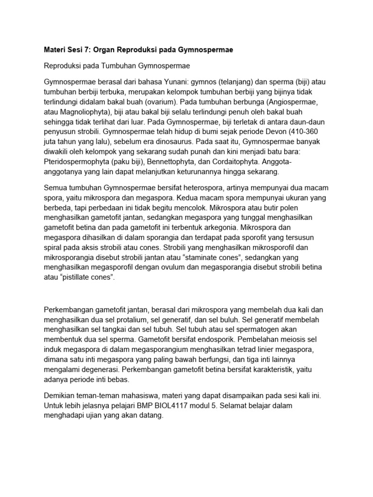 Materi Sesi 7 Organ Reproduksi Pada Gymnospermae | PDF | Sains & Matematika