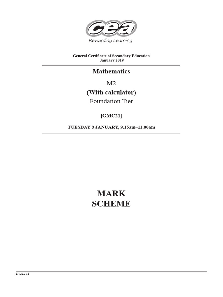 2019 GCSE Maths Mark Scheme | PDF | Error