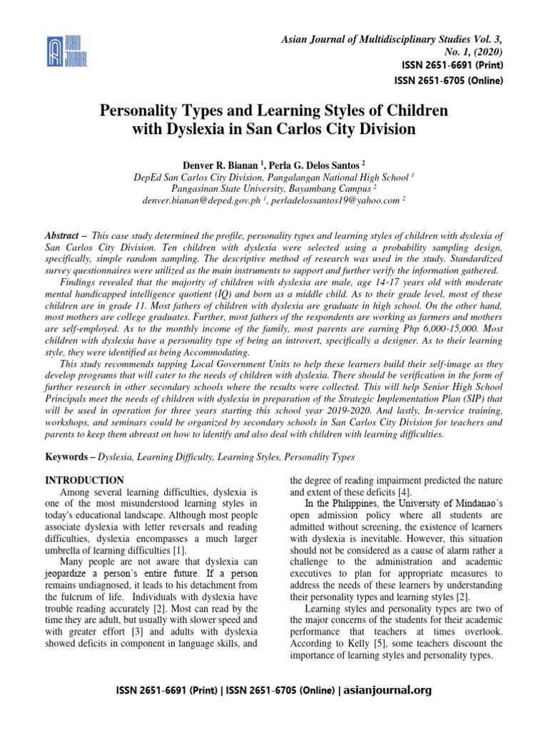 Personality Types and Learning Styles of | PDF | Learning Disability ...