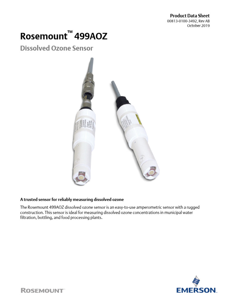 Product Data Sheet 499aoz Dissolved Ozone Sensor Rosemount en 69276 ...