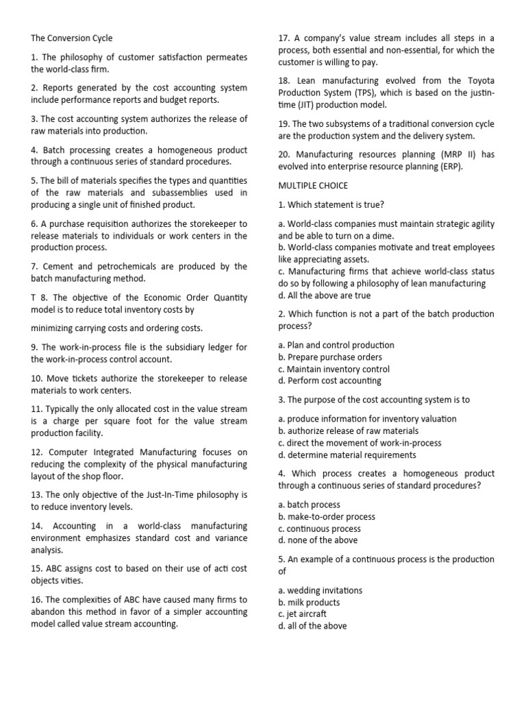 Conversion Cycle Reviewer | PDF | Inventory | Lean Manufacturing