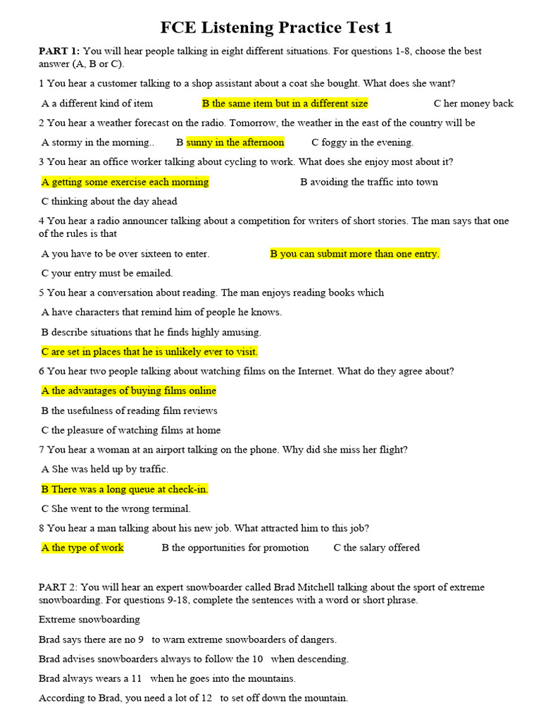 FCE Listening Practice Test 1-12 bản word | PDF | Teachers | Bears