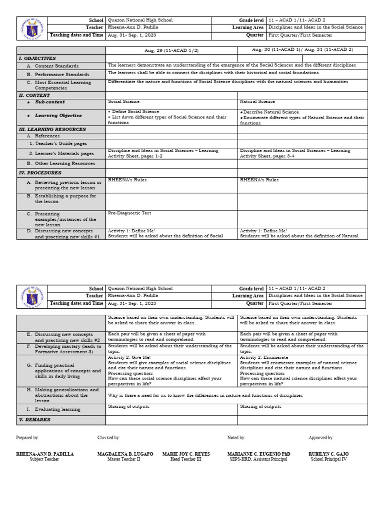 DISS DLL Week-1 | PDF | Learning | Science DISS DLL Week-1 | PDF | Learning | Science