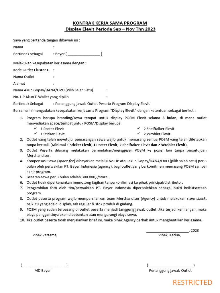 C - Kontrak Kerjasama Sewa Display Elevit Sep - Nov 2023 | PDF