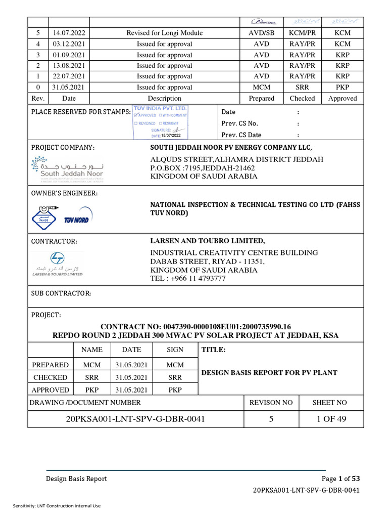 20PKSA001-LNT-SPV-G-DBR-0041 - R5 Design Basis Report PV Plant - A ...