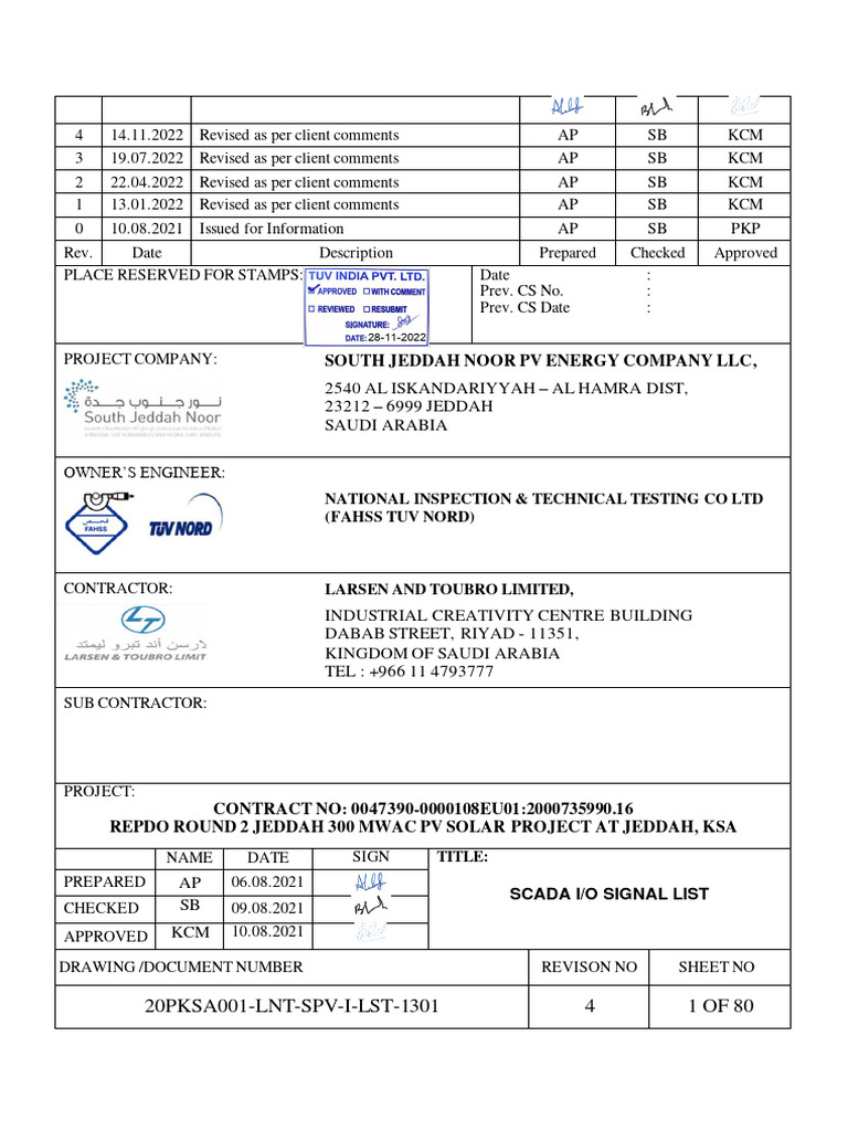 20PKSA001-LNT-SPV-I-LST-1301 - R4 SCADA IO Signal List (Updated 14.11.22) - A | PDF | Power ...