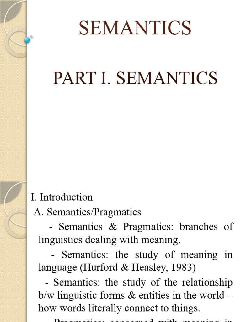 Part I Semantics Pdf Human Communication Lexical Semantics