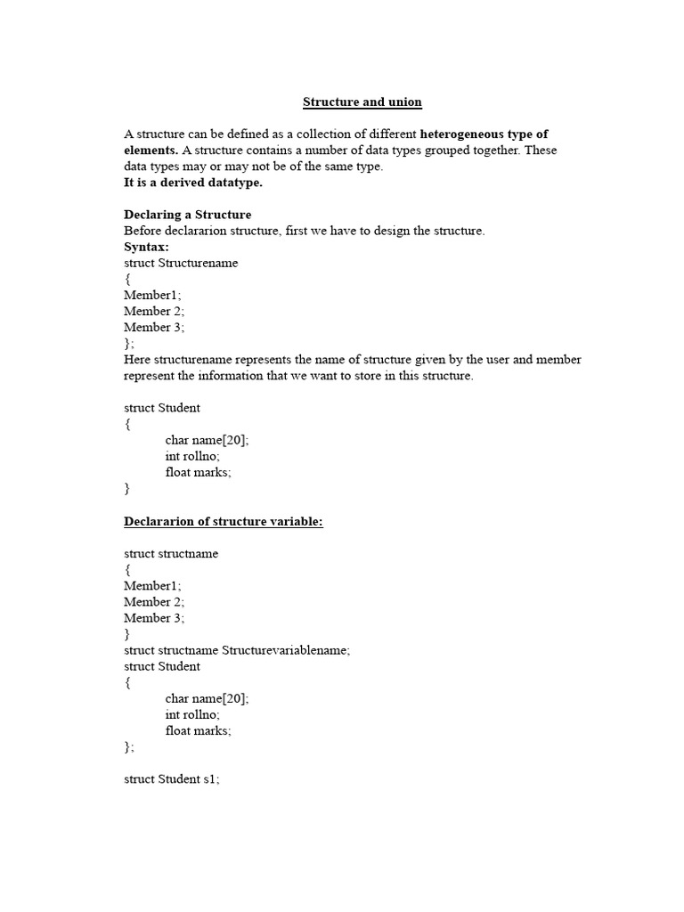 Structure Union Enum Typedef | Download Free PDF | Pointer (Computer Programming) | Computer Science