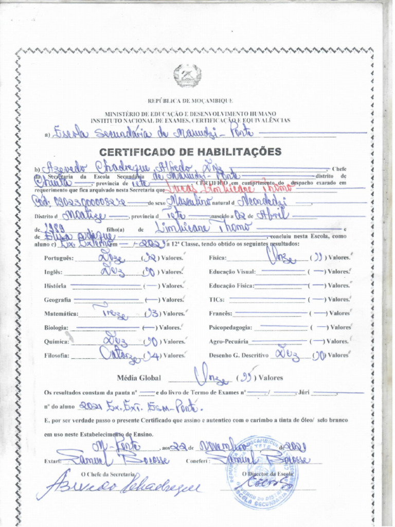 Certificado 12 Classe Lucas Thomo | PDF