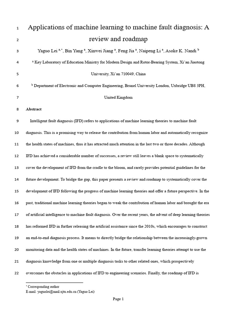 Applications of Machine Learning To Machine Fault Diagnosis A Review ...