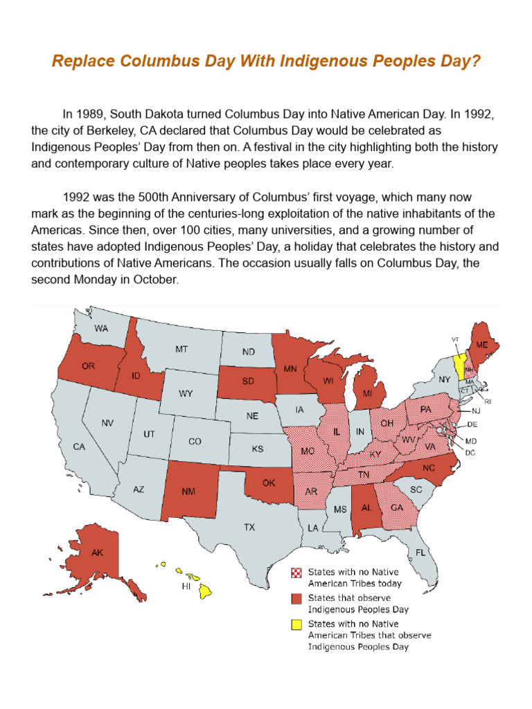 Columbus Day or Indigenous Peoples Day 1 | PDF | The United States ...