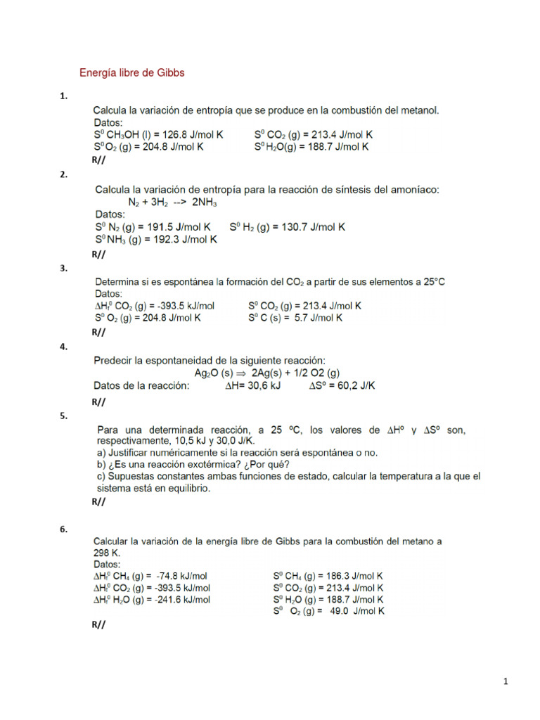 Taller - Energia Libre Gibbs | PDF | Ciencia y matemáticas