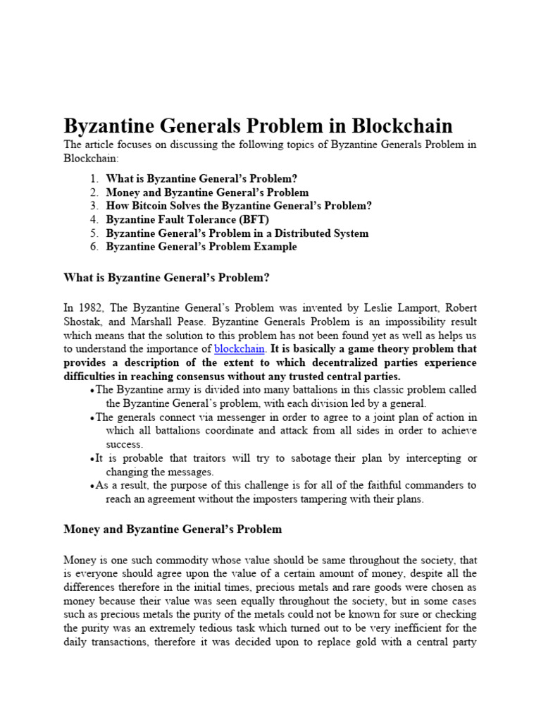 Byzantine Generals Problem in Blockchain | PDF | Computing | Computer Science