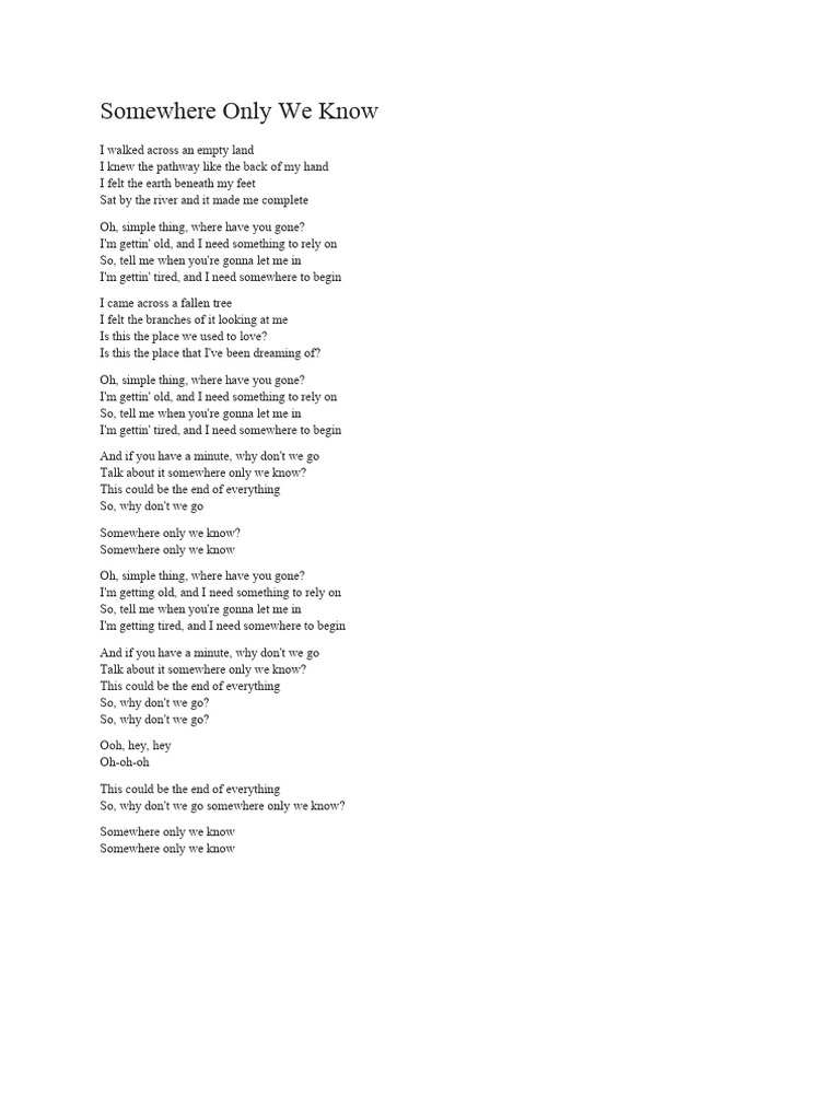 Somewhere Only We Know | PDF