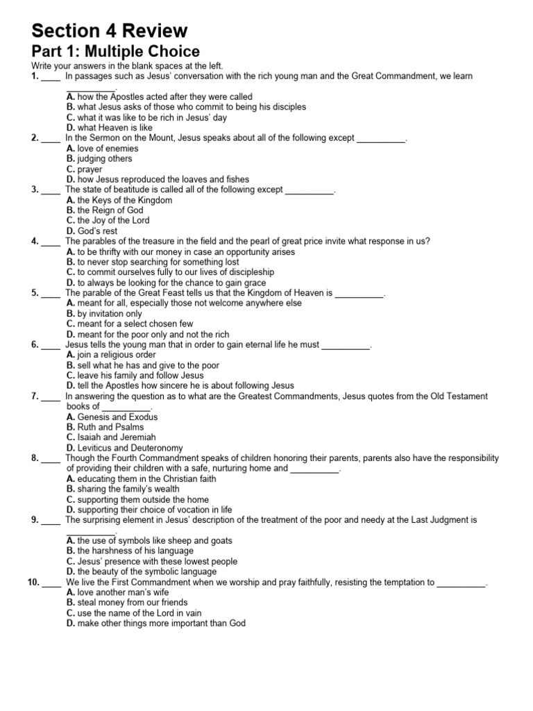 Section 4c - Section 4 Review | PDF | Jesus | Ten Commandments