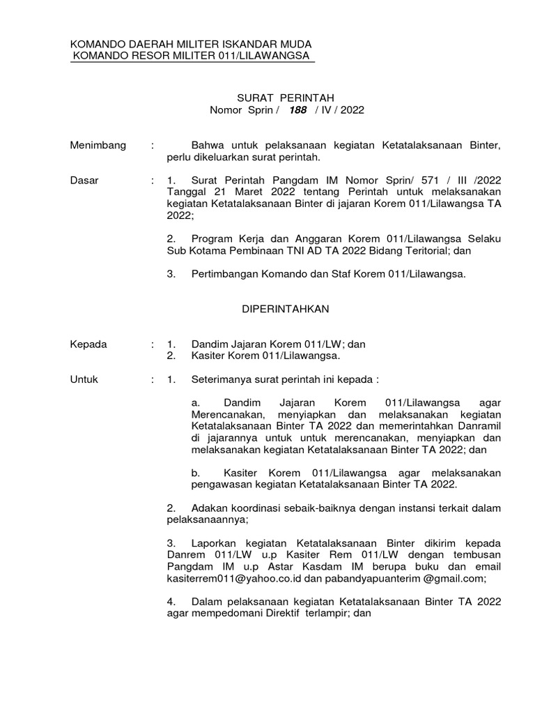 Derektif Ketatalaksanaan Binter Korem | PDF