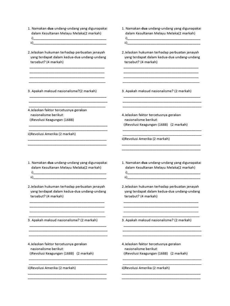 Latihan Sejarah Bab 1 Tingkatan 4 | PDF