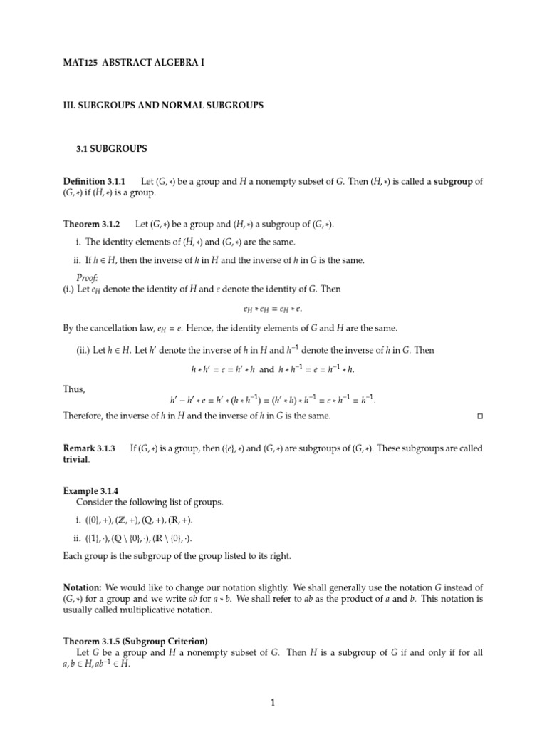 Subgroups and Normal Subgroups | PDF | Group (Mathematics) | Mathematics