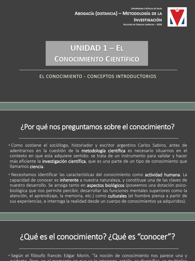 Unidad 1 - Clase 1 y 2 - Conceptos Introductorios | PDF | Conocimiento | Realidad