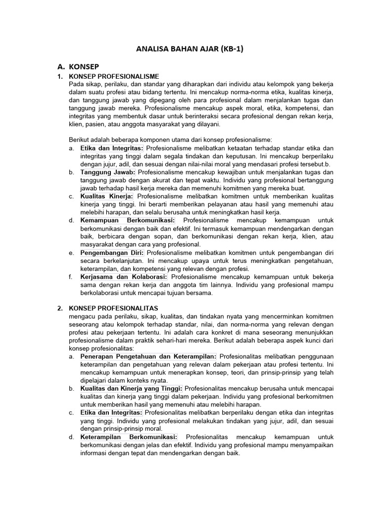 Analisa Bahan Ajar Kb-1 | PDF