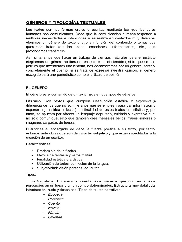 GÉNEROS Y TIPOLOGÍAS TEXTUALES | PDF