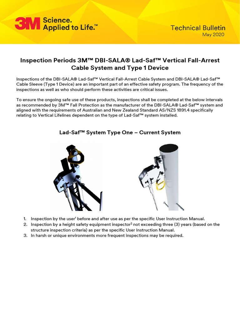 Inspection Periods 3M™ DBI-SALA® Lad-Saf™ Vertical Fall-Arrest Cable ...