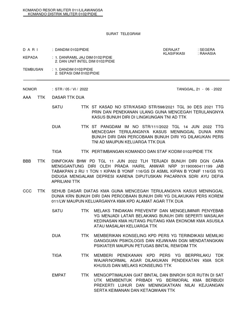 STR 05 TTG Kasus Cegah Bunuh Diri Dengan Cara Gantung Diri | PDF ...