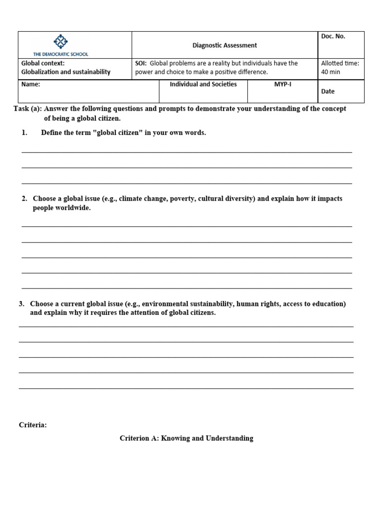 Diagnostic MYP I | PDF | Sustainability