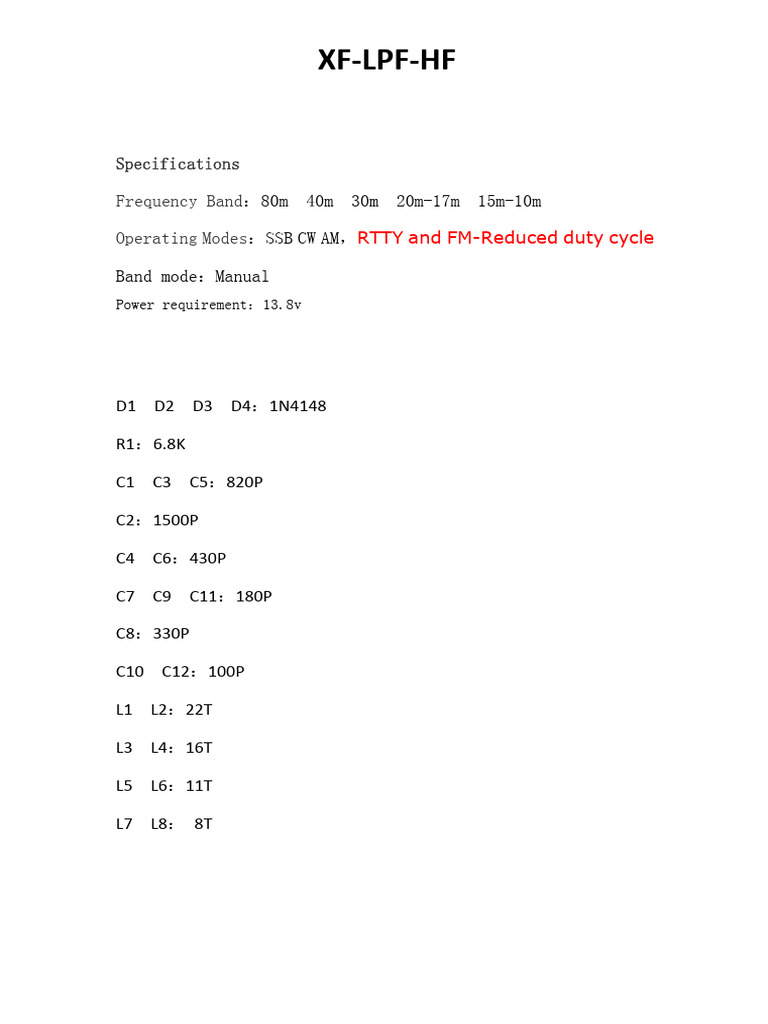 XF-LPF-HF Filter Kit | PDF