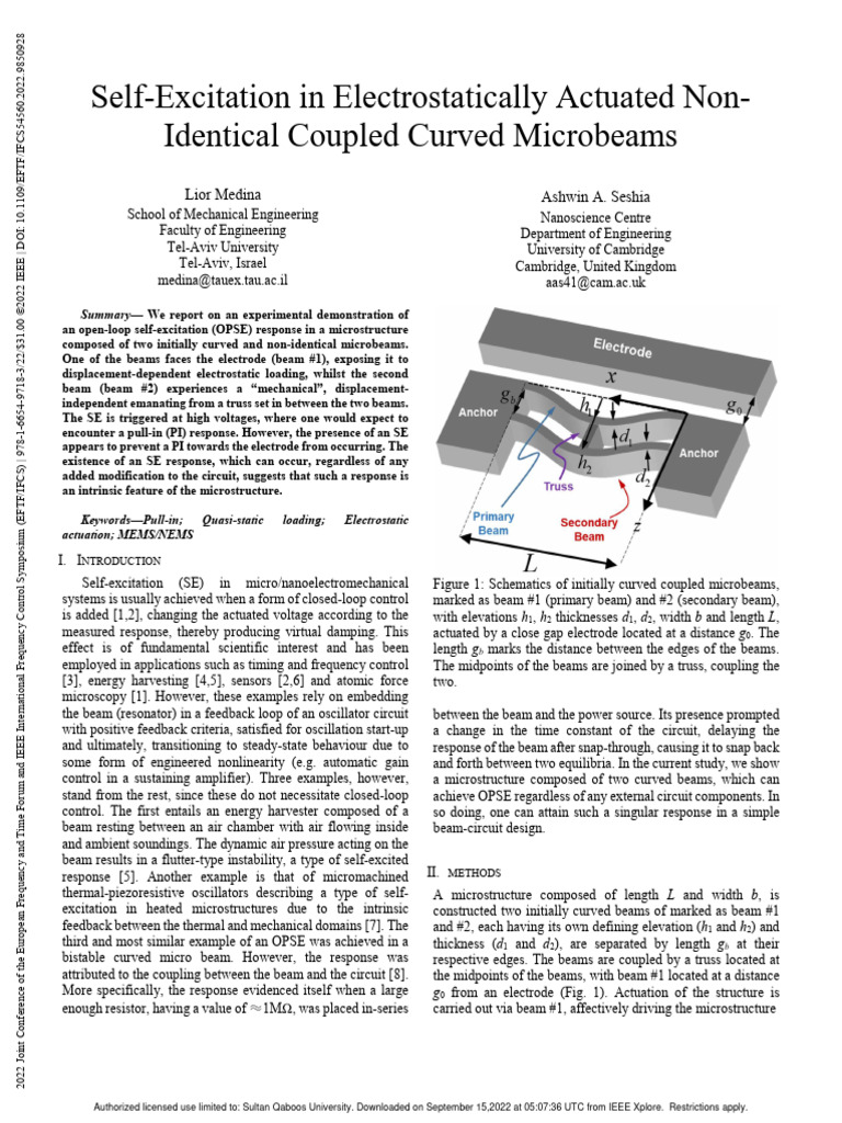 Self Excitation In Electrostatically Actuated Non Identical Coupled Curved Microbeams Pdf