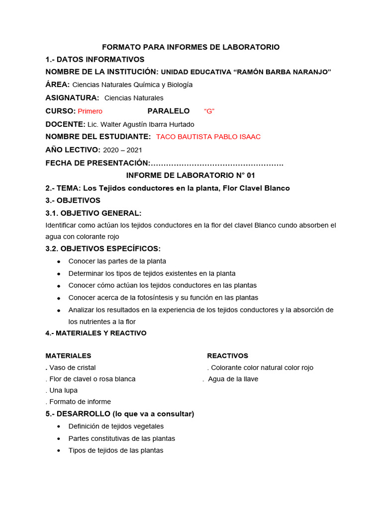 Formato para Informes de Laboratorio y Ensayos | PDF | Plantas ... Formato para Informes de Laboratorio y Ensayos | PDF | Plantas ...