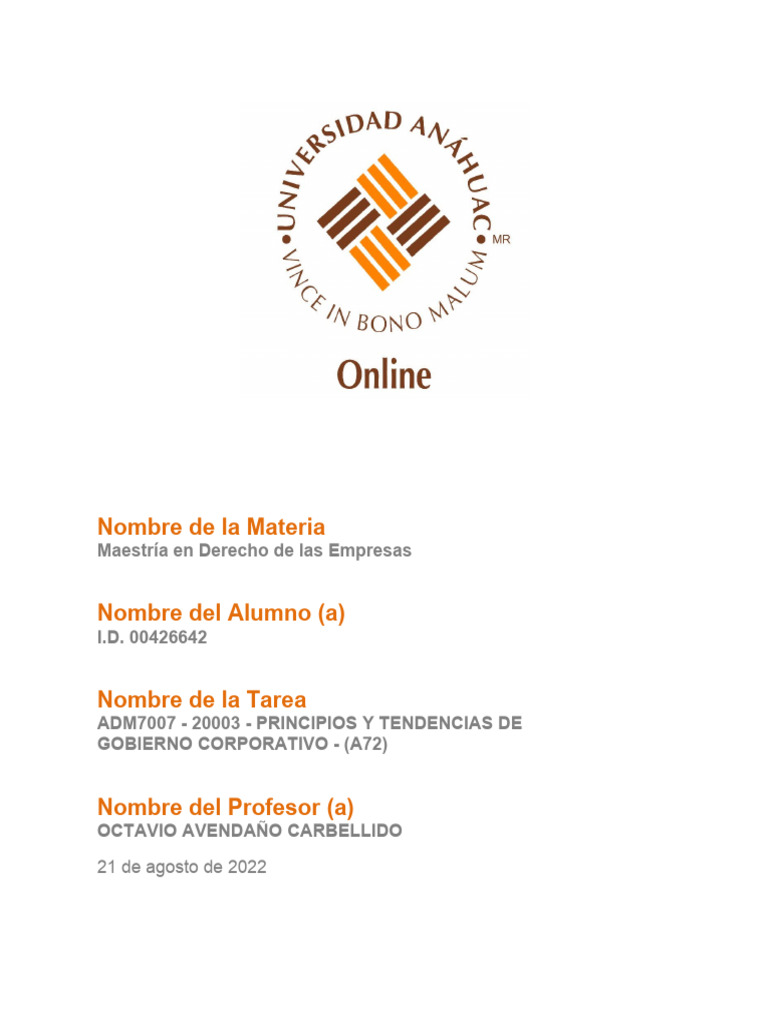 TAREA 1. - Principios de Gobierno Corporativo de La OCDE y Del CCE | PDF | Gobierno corporativo ...