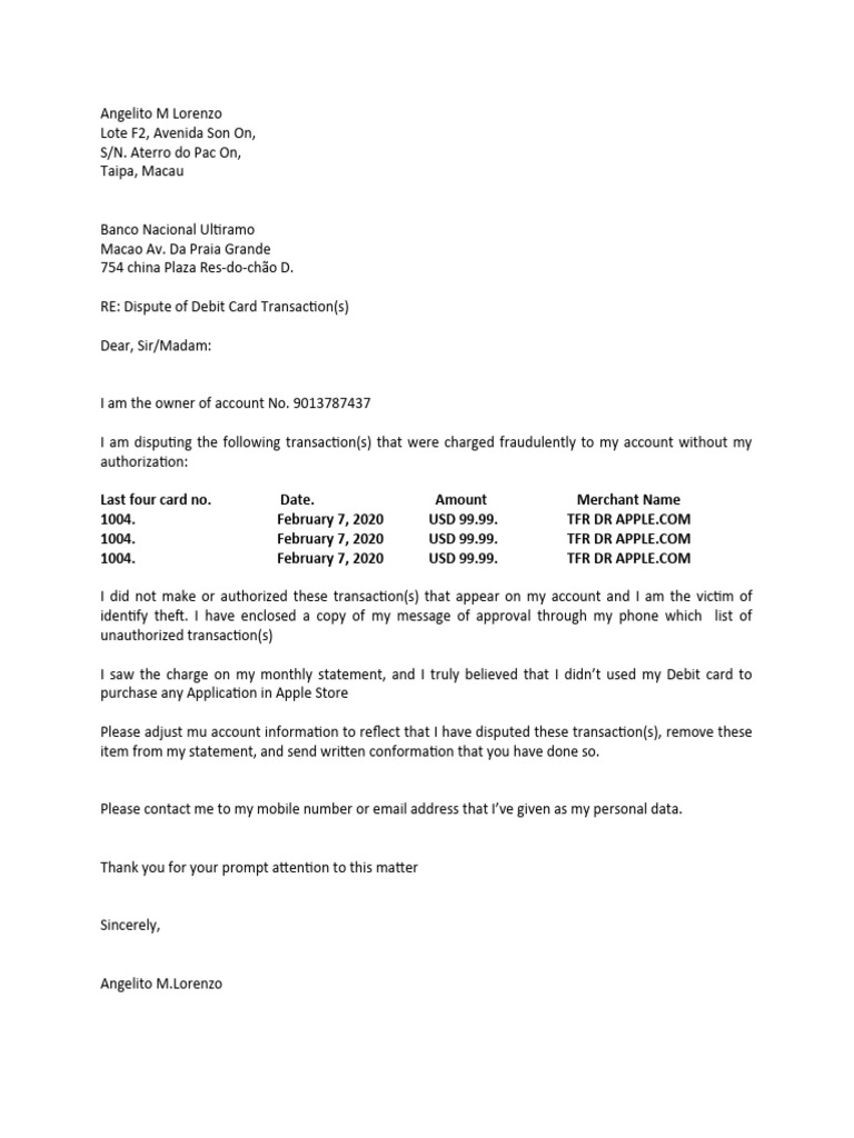 Dispute Letter | PDF | Business | Law