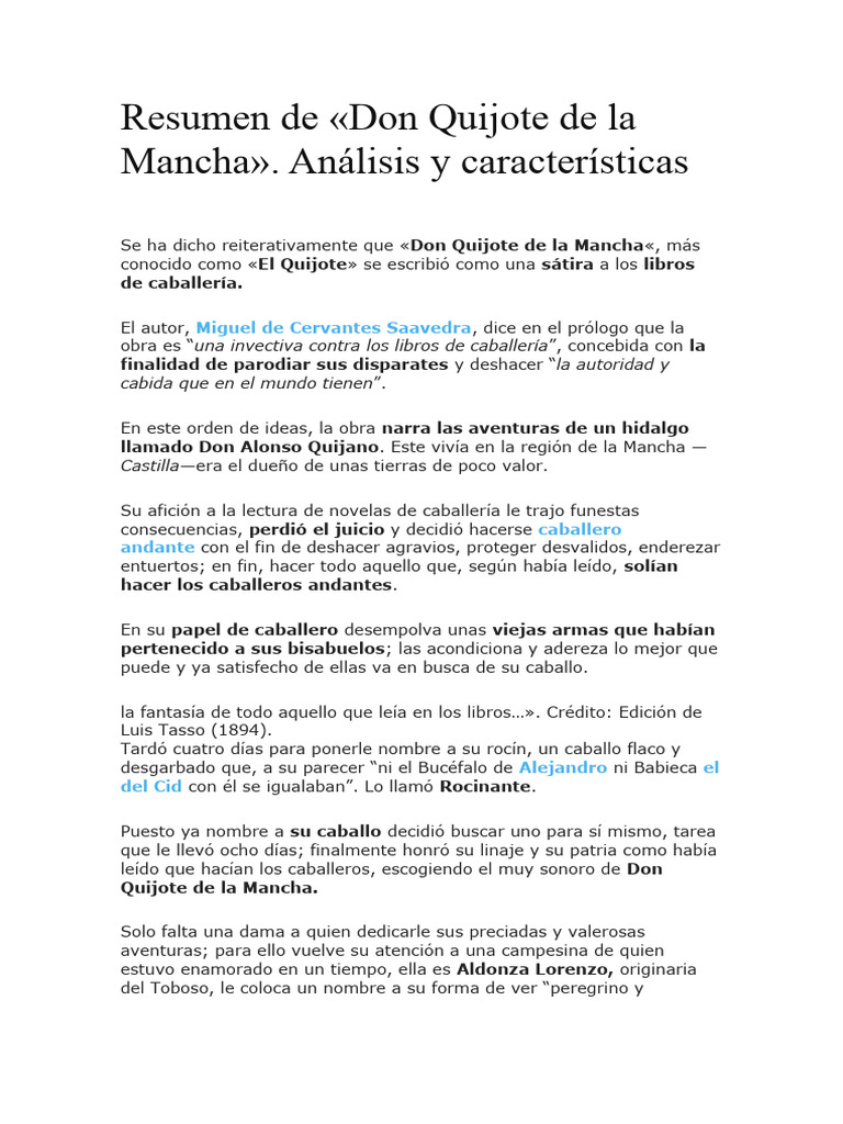 Resumen de Quijote | PDF | Don Quijote