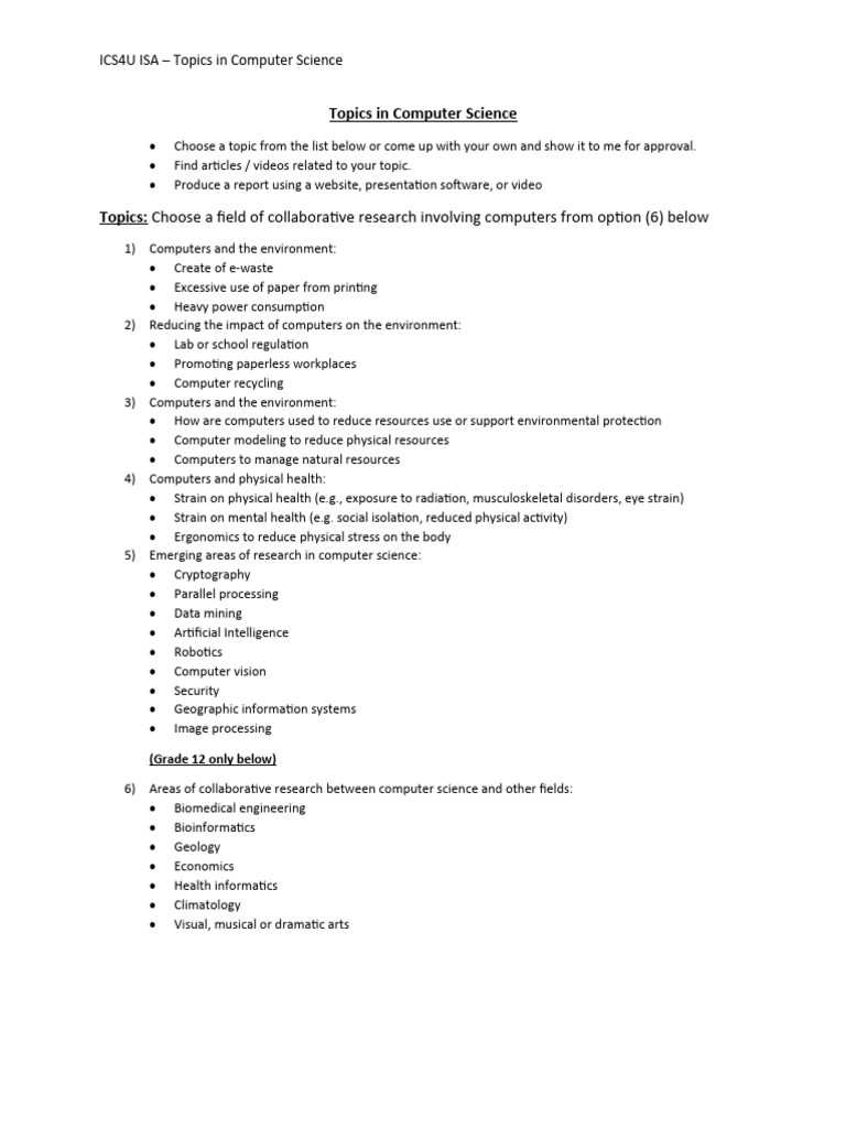 ICS4U - IsA Topics in Computer Science | PDF | Computer Science | Science