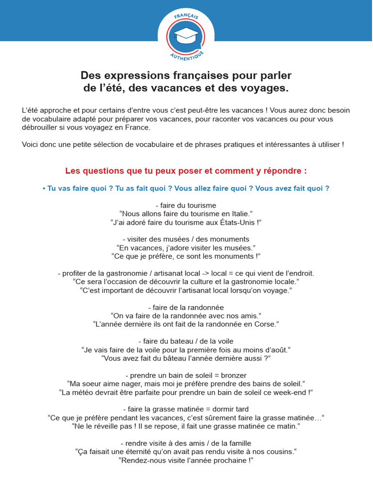 Des Expressions Françaises Pour Parler de L'été, Des Vacances Et Des ...