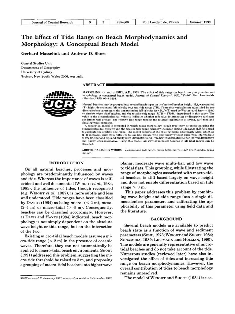 The Effect of Tide Range On Beach Morphodynamics and Morphology A Conceptual Beach Model ...