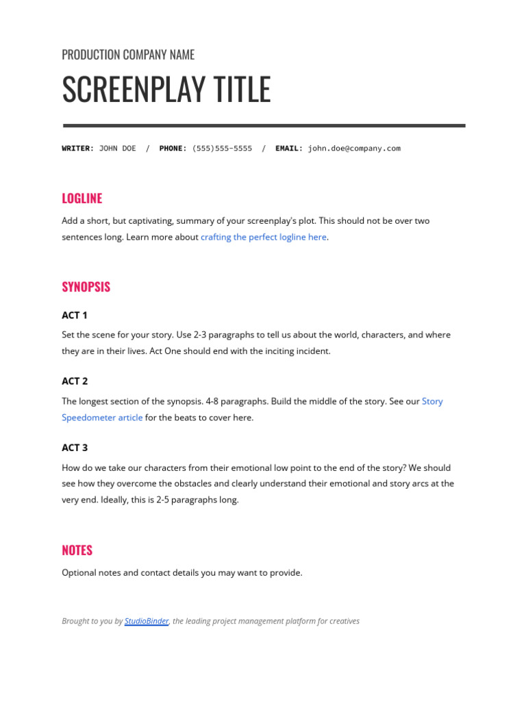 Movie Synopsis Template - StudioBinder | PDF