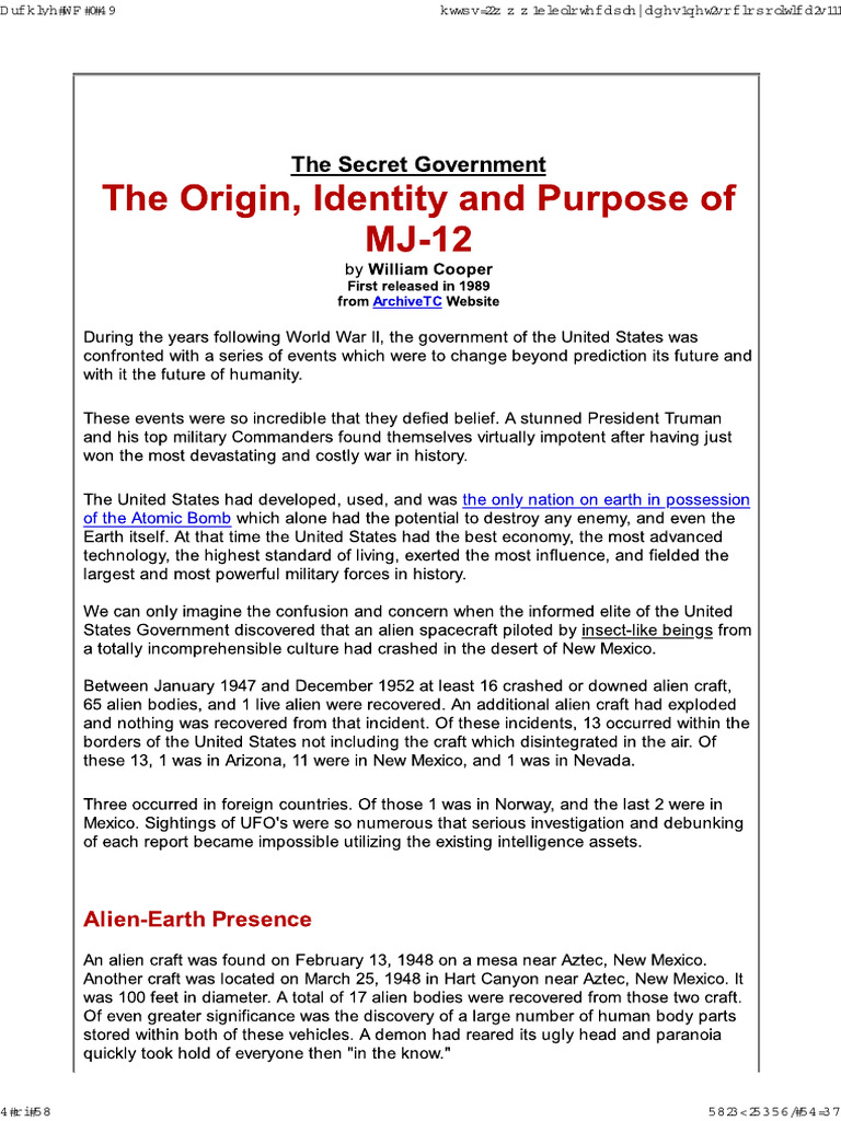 The Origin, Identity and Purpose of MJ-12 - Alternativa | PDF