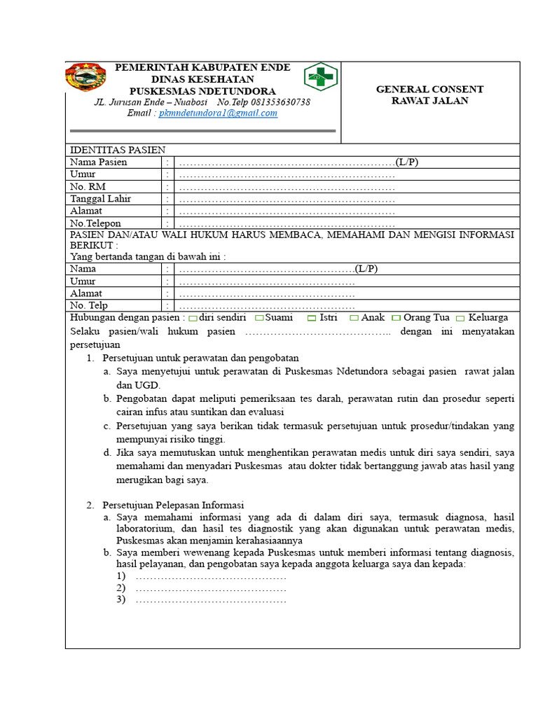 Persetujuan Umum Rawat Jalan Pasien | PDF